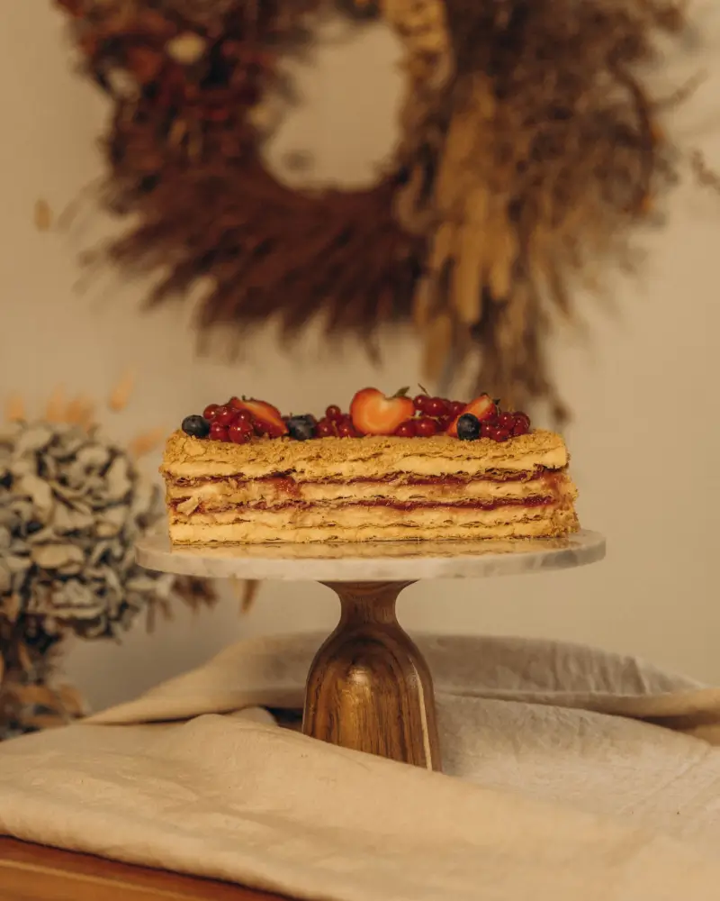 Pistachio Napoleon Cake with Raspberry | Lila Bakery
